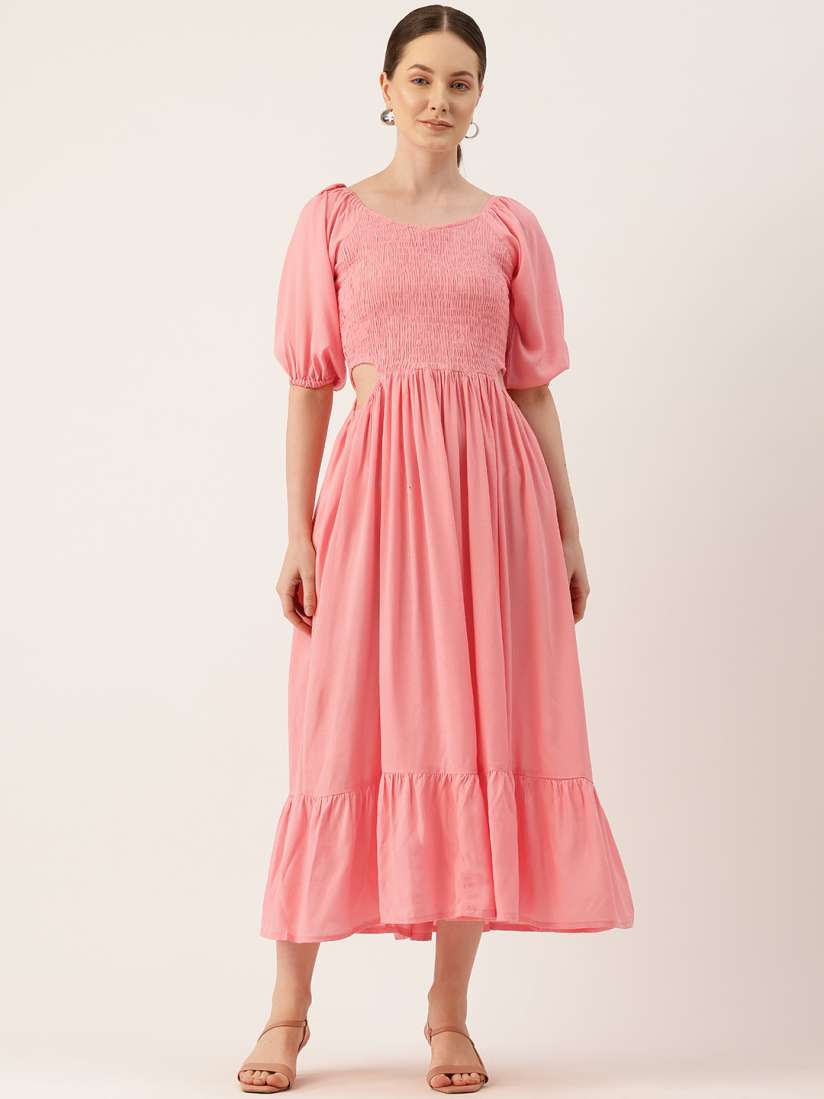 Buy FERANOID Puff Sleeve Fit Flare Midi Dress Dresses for Women 30037613 Myntra