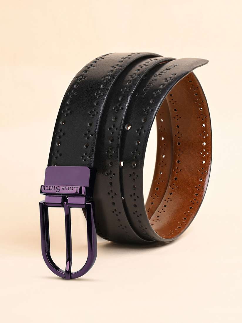 Purple Mens Reversible Leather Belts