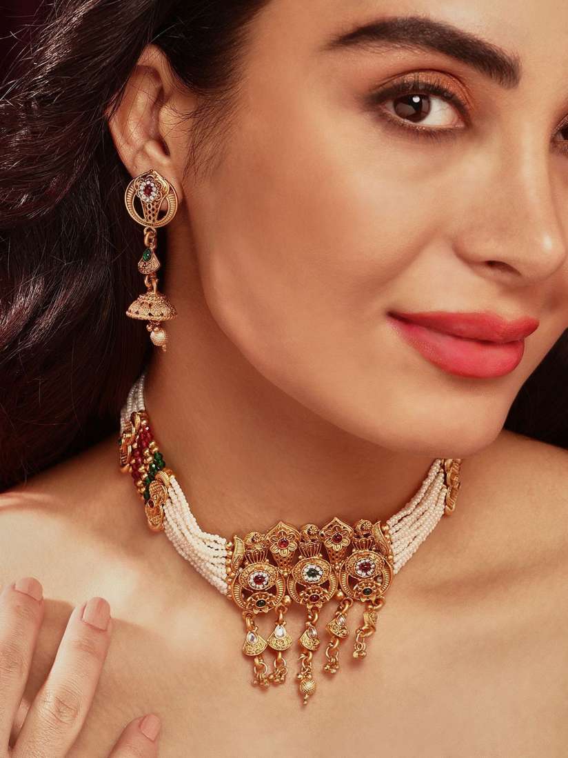Buy Priyaasi Gold Plated Kundan Studded Beaded Jewellery Set Jewellery Set for Women 30255514 Myntra