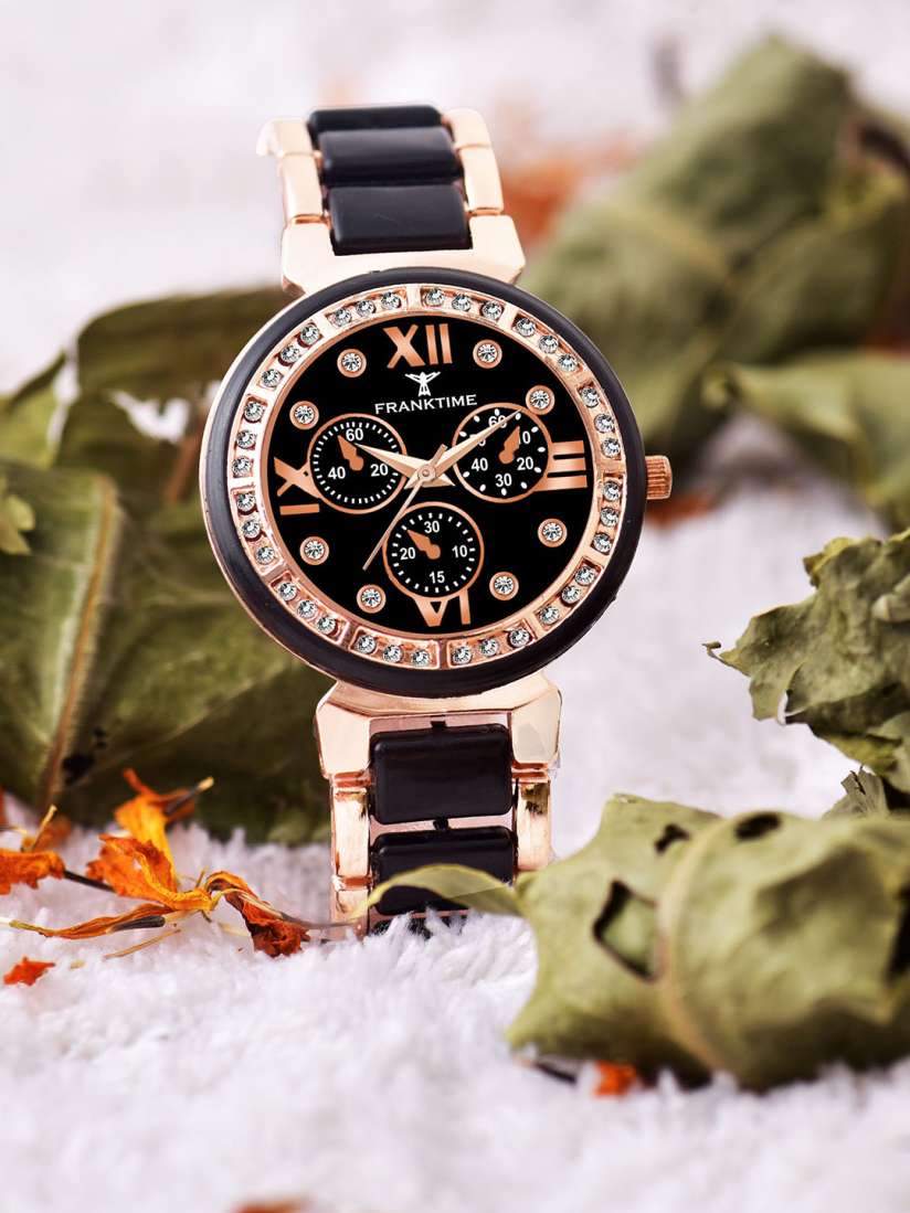 Buy Franktime Women Brass Embellished Dial Stainless Steel Textured Straps Analogue Watch FT 0014 B Watches for Women 30279620 Myntra