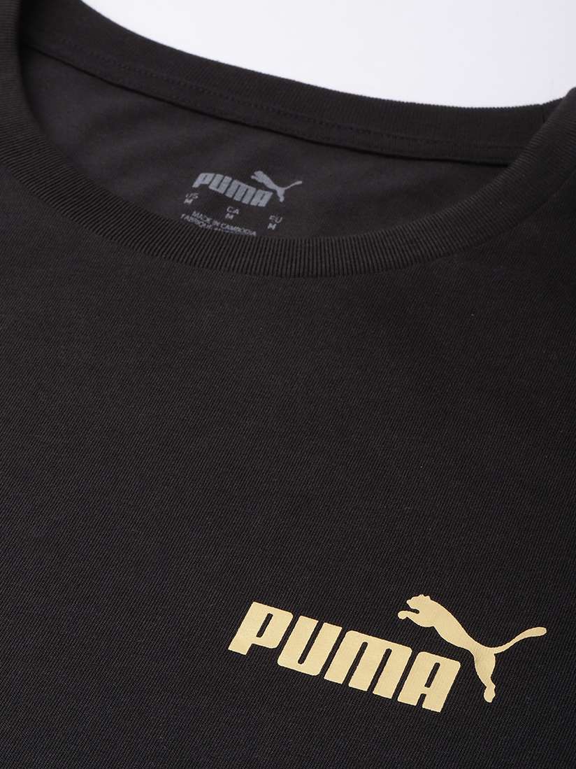 Gold Puma Logo PUMA Men Luxe Graphic Pullover Hoodie Black/Gold