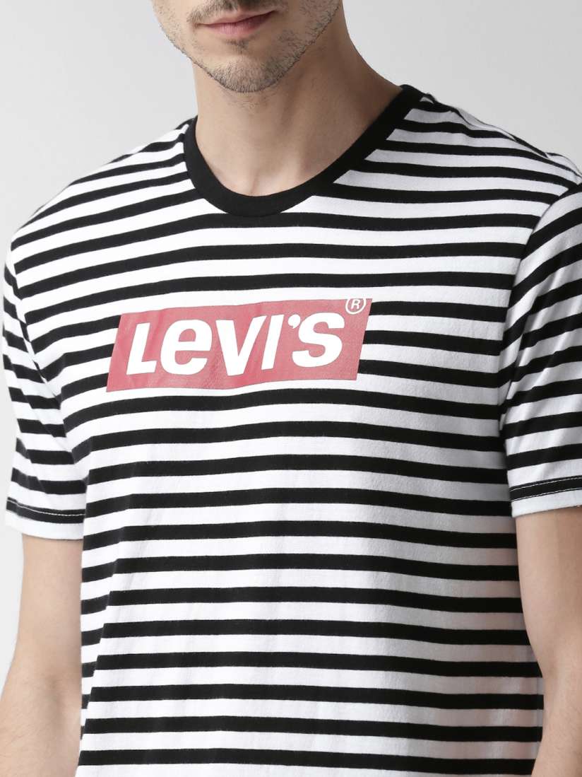 Levi's black and white striped t shirt store