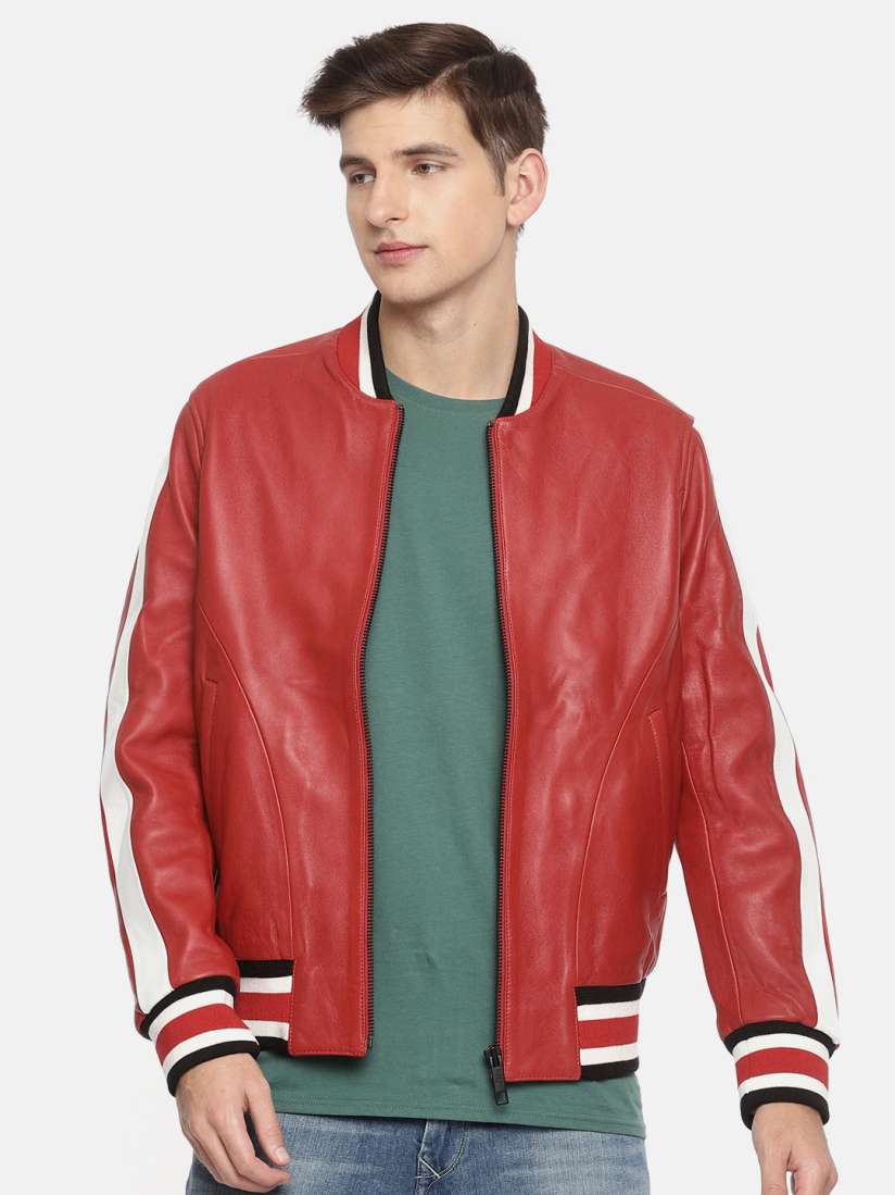 Tommy hilfiger red leather jacket store