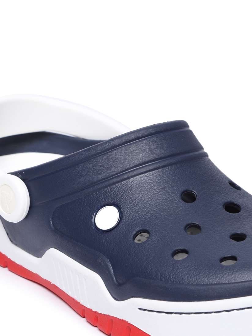 Navy blue and white crocs store