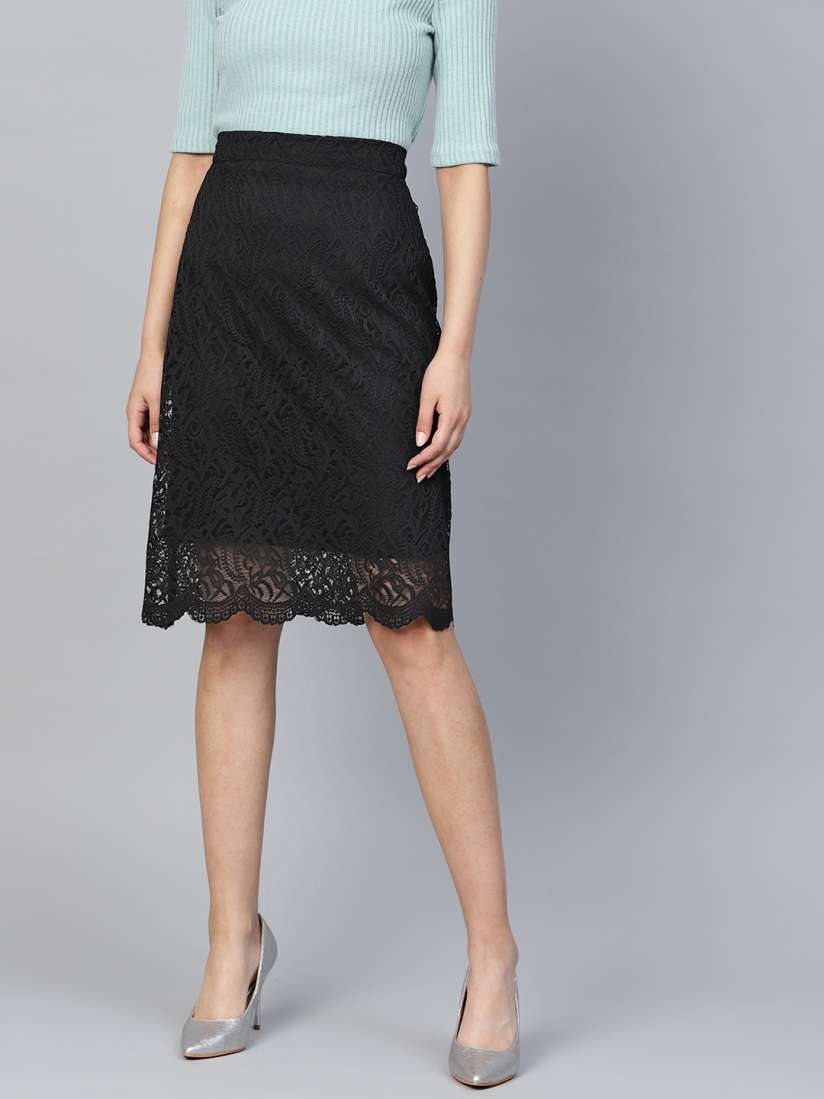 Black lace a line skirt store