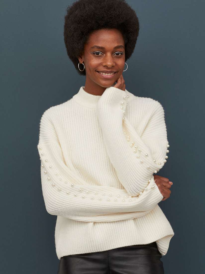 Buy H M Women White Jumper With Pearly Beads Sweaters for Women 11010212 Myntra