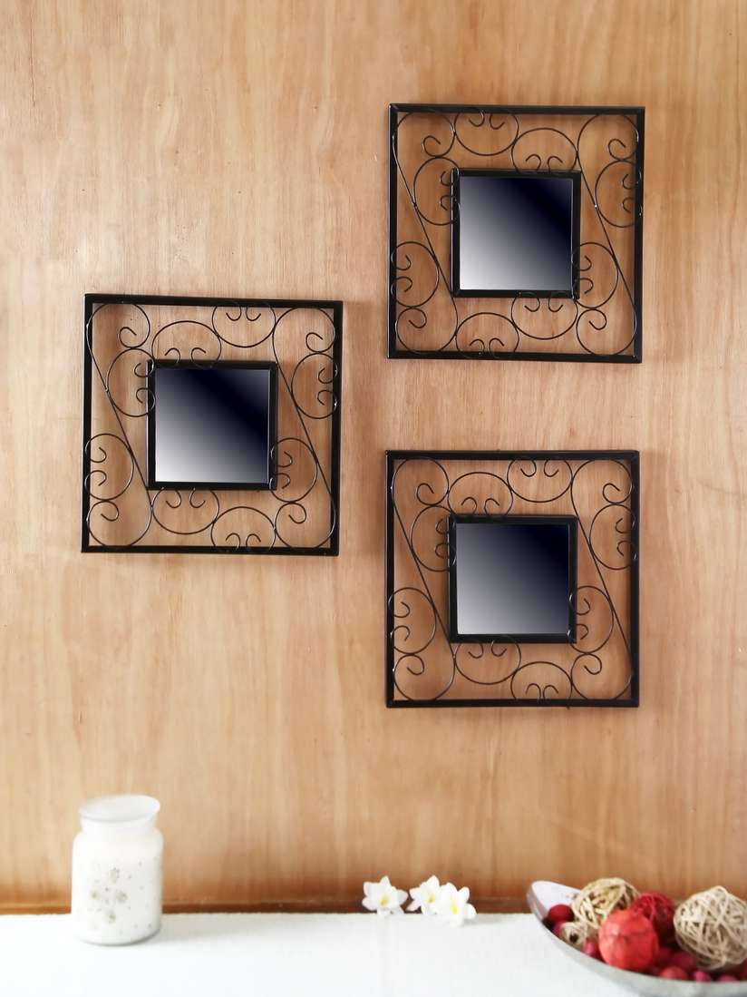 Black Square Wall Mirror Set Set Of 3 Square Diamond Shape Frame Black