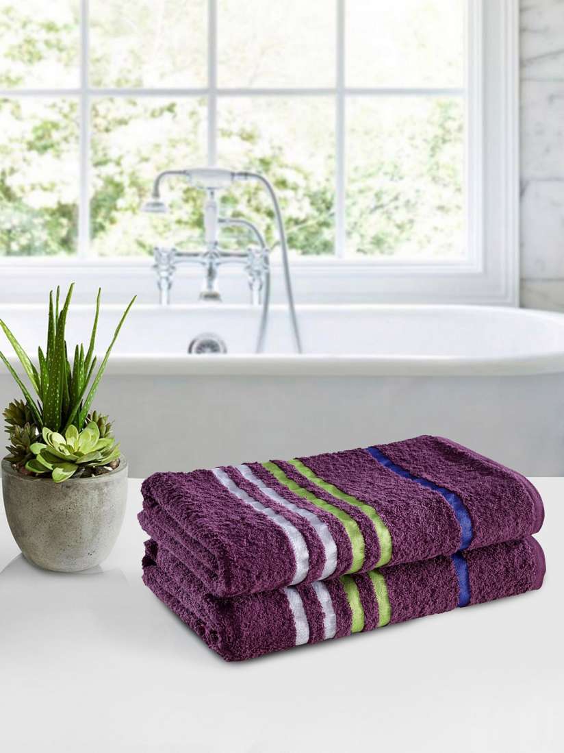 Buy VRINDA Set of 2 Purple 550 GSM Striped Bath Towels Towel Set for Unisex 9962893 Myntra
