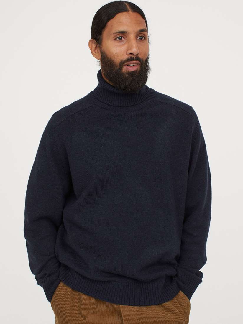 Buy H M Men Navy Blue Solid Fine Knit Turtleneck Sweater Sweaters for Men 12710588 Myntra
