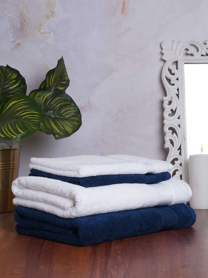 Navy Blue And White Bathroom Towels Super Plush Turkish Cotton Bath