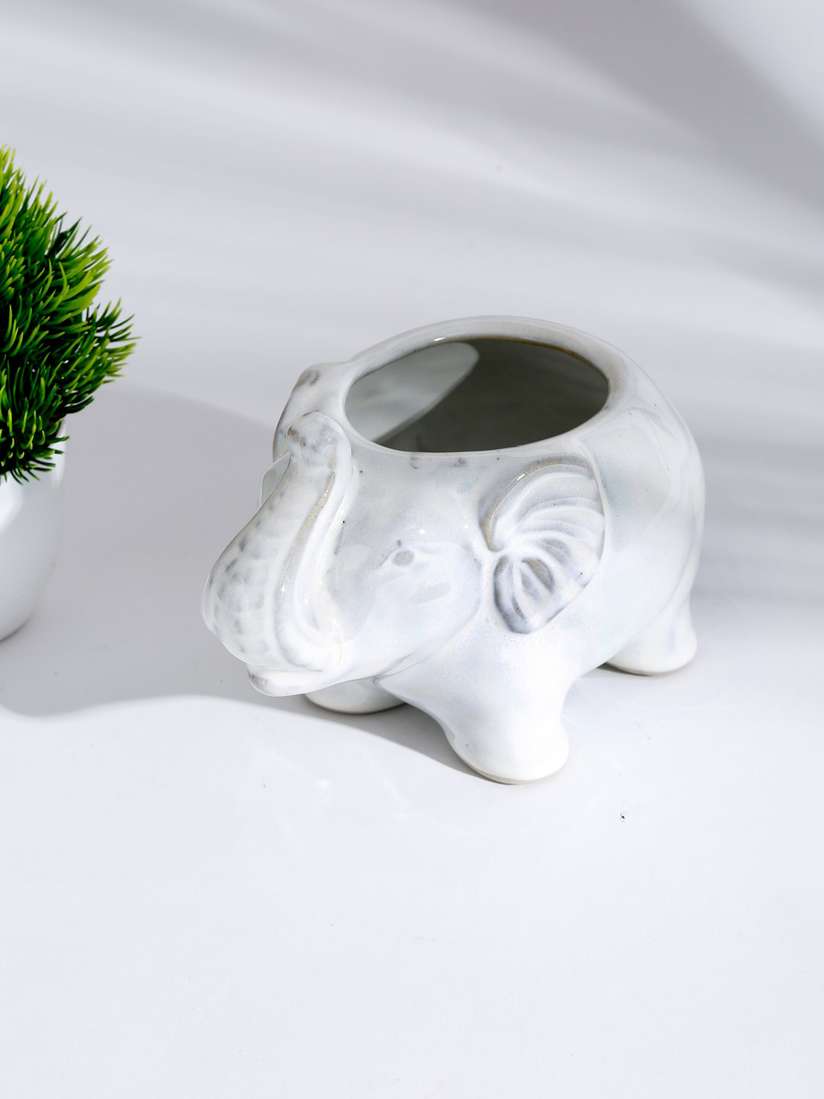 White Ceramic Elephant Planter